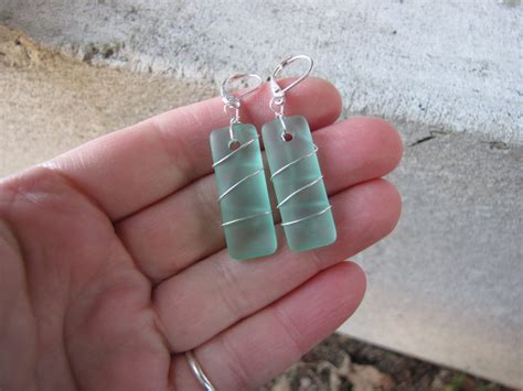 Wire Wrapped Sea Glass Earrings Cultured Beach Jewelry Etsy