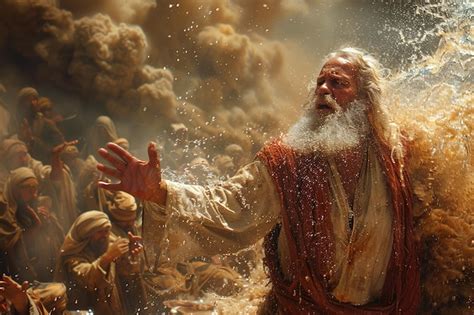 A Dynamic Illustration Of The Moment Moses Strikes The Rock In The