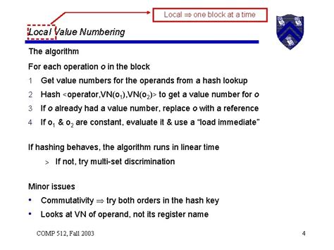 First Principles With Examples From Value Numbering COMP