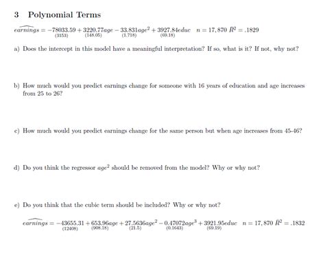 Solved 3 Polynomial Terms A Does The Intercept In This
