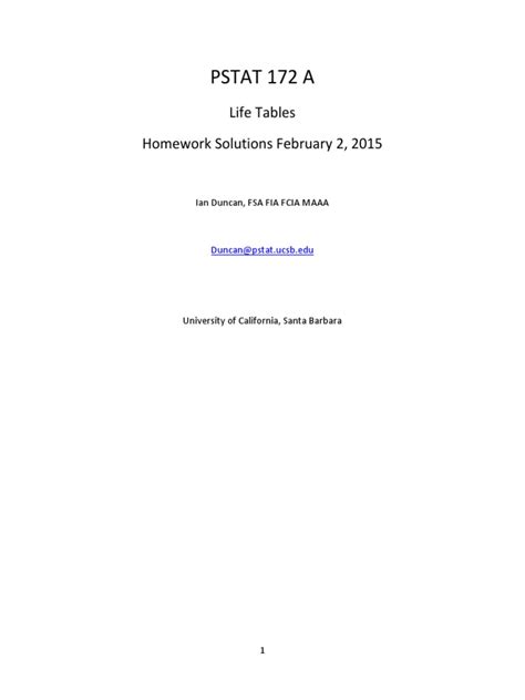 Pstat 172a Homework Solutions Life Tables Pdf Applied Mathematics
