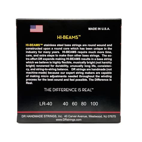 Dr Strings Lr 40 Hi Beam Stainless Steel Bass Strings 40 100 At Gear4music
