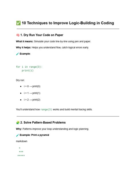 10 Techniques To Improve Logic Building In Coding Pdf Computer