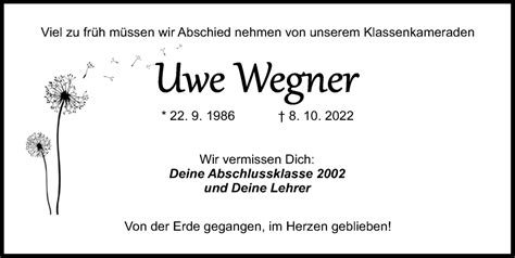 Traueranzeigen Von Uwe Wegner Trauer Nn De