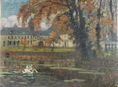 Lot Eugune Chigot 1860 1927 French Letang En Automne Devant Le Chateau Oil On Canvas