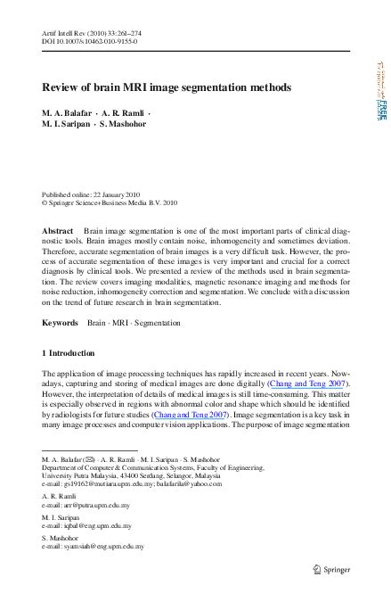 Pdf Review Of Brain Mri Image Segmentation Methods