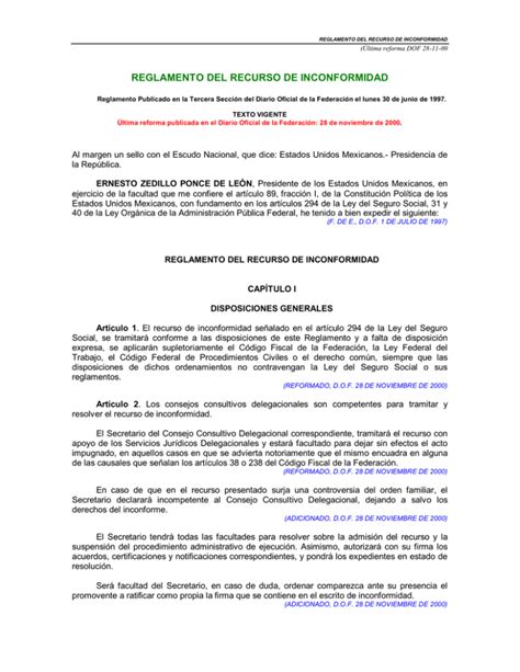 Reglamento Del Recurso De Inconformidad