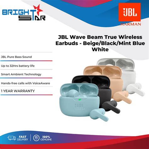 Jbl Wave Beam True Wireless Earbuds Beige Black White Mint Blue Shopee Malaysia