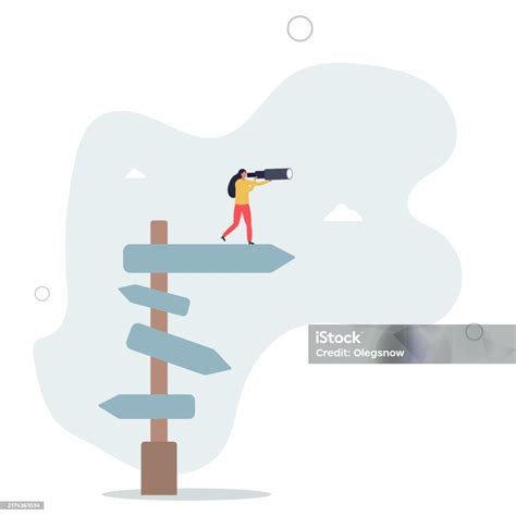 올바른 방향 비즈니스 기회 또는 성공 방법을 찾고 의사 결정 또는 경력 경로를 만들고 사람들과 함께 평면 디자인을 만듭니다 개념에 대한 스톡 벡터 아트 및 기타 이미지