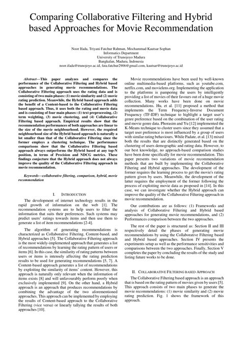PDF Comparing Collaborative Filtering And Hybrid Based Approaches For Movie Recommendation