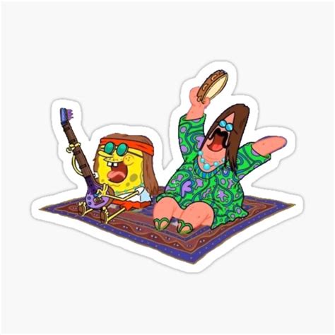 Spongebob Hippie Sticker For Sale By Frikineat Redbubble