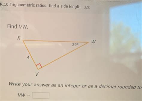 solved r 10 trigonometric ratios find a side length uzc find vw