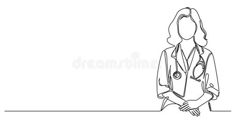 Single Line Drawing Of Female General Practitioner With Stethoscope Stock Illustration