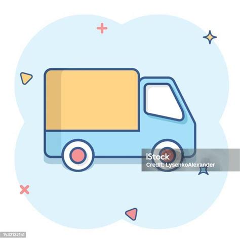 만화 스타일의 배달 트럭 사인 아이콘 흰색 고립 된 배경에 반 벡터 만화 그림 화물 자동차 비즈니스 컨셉 스플래시 효과 교통수단에 대한 스톡 벡터 아트 및 기타 이미지