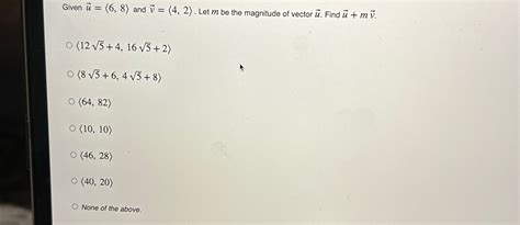 Solved Given Vec U And Vec V Let M Be Chegg Com