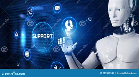 Support Customer Service Automation. Robot Pressing Button on Screen 3d Render Stock ...