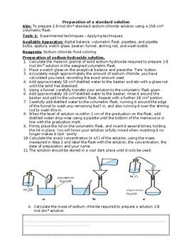 Lab Experiment Preparation Of A Standard Solution And Dillution