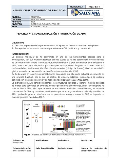 Pr Ctica Extracci N De Adn Gen Tica Maestria Bm Manual De
