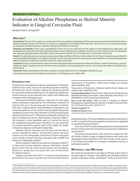 Pdf Evaluation Of Alkaline Phosphatase As Skeletal Maturity Indicator In Gingival Crevicular Fluid