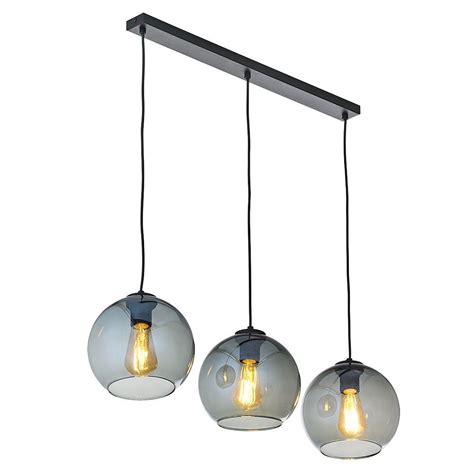 Pendelleuchte 3 Flammig E27 Schwarz Graphit Glas Metall Leuchte