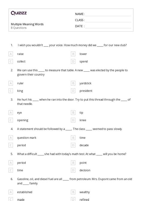 50 Multiple Syllable Words Worksheets For 5th Grade On Quizizz Free