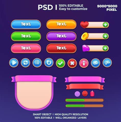 Premium Psd Game Ui Kit Game Elements Game Ui Button Casual Game Ui