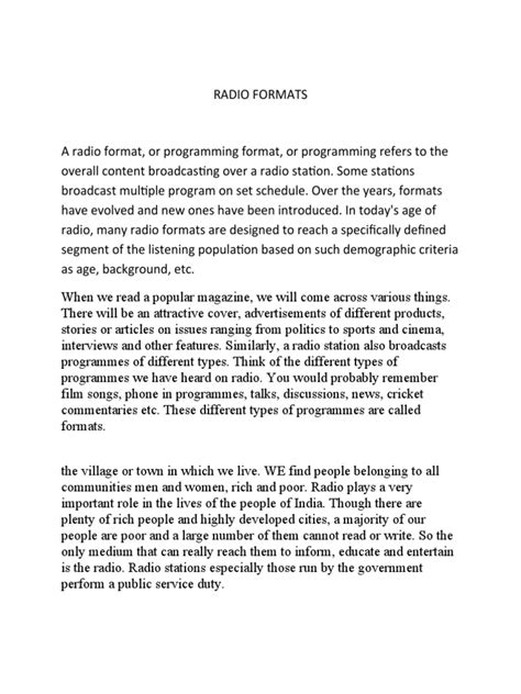 Radio Formats Unit 2 Topic 1 Pdf Radio Broadcasting Broadcasting