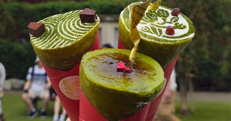Beautiful Japanese Garden Green Tea Crepes Waiting In Tokyos