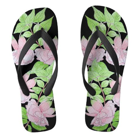 Clusters Of Pretty Pink Flowers And Leafs Floral Flip Flops Zazzle