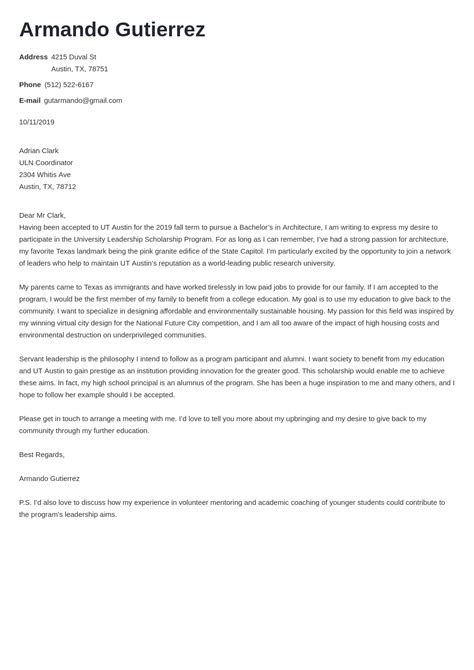 How To Write A Cover Letter For Scholarship Examples