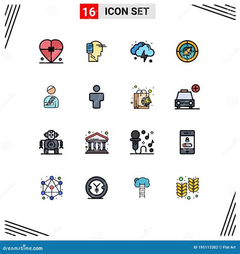 Group Of 16 Flat Color Filled Lines Signs And Symbols For Location Navigator Mobile
