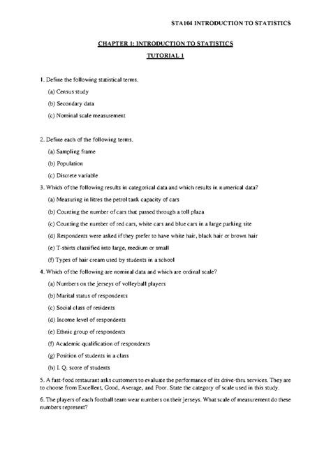 sta tutorial 1 sta104 introduction to statistics chapter 1