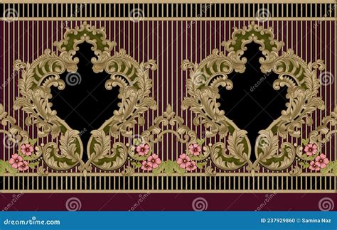 Boder Textile Design Print Red Combinatin Stock Illustration