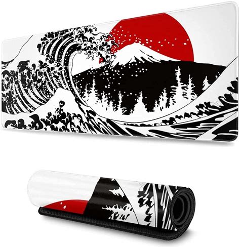 Amazon Black And White Japanese Kanagawa Wave Red Sun Gaming Mouse
