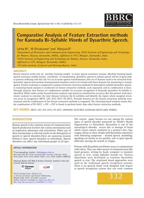 Pdf Comparative Analysis Of Feature Extraction Methods For Kannada Bi Syllable Words Of