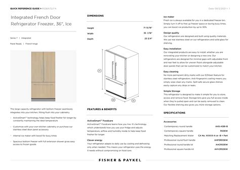 Fisher Paykel RS36A72J1N Integrated French Door Refrigerator Freezer