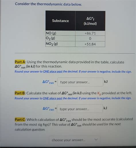 Consider The Thermodynamic Data Chegg