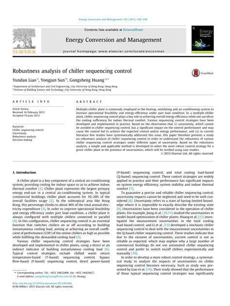 Pdf Robustness Analysis Of Chiller Sequencing Control