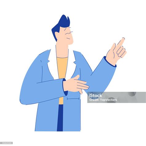 남자와 화학 과학자 캐릭터 포인트 손가락 와 이야기 벡터 일러스트 레이 션 의사에 대한 스톡 벡터 아트 및 기타 이미지 Istock