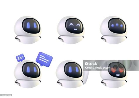 챗봇 3d 벡터 아이콘 세트 봇 채팅 챗봇 대화 메시지 모바일 로봇 웹 흰색 배경에 고립되어 있습니다 3d 아이콘 벡터 렌더링