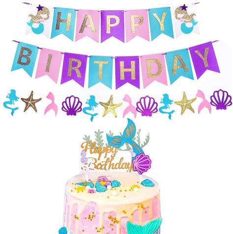 Buy Ocean Theme Cake Decorationsmermaid Happy Birthday Bannerunder