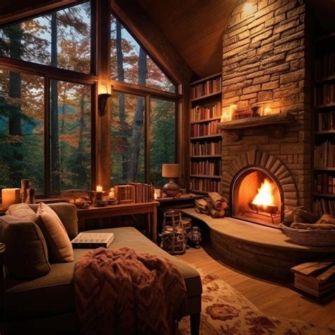 Premium AI Image Cozy Reading Nook By Fireplace