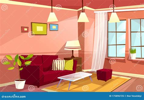 Vector Cartoon Living Room Apartment Interior Stock Vector