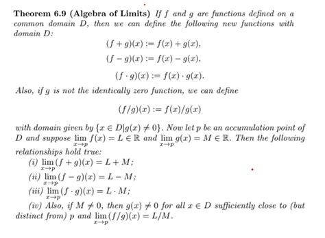 Solved Theorem 6 9 Algebra Of Limits If F And G Are Chegg Com