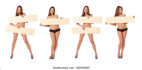 imágenes de Beautiful naked woman empty board Imágenes fotos y vectores de stock