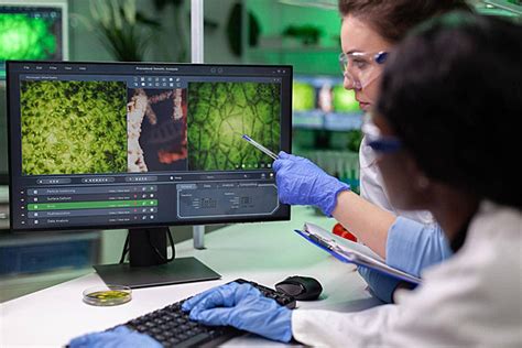 Microscopelaboratory Glasswaregenetically Modified Plant Reflection Laboratory Research Photo