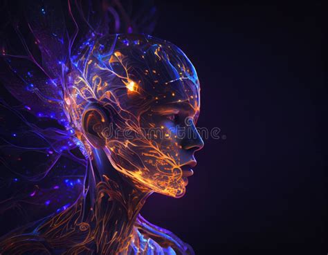 The Face Of A Robot Girl With Artificial Intelligence Which Processes