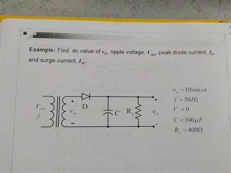 Solved Example Find Dc Value Of Vo Ripple Voltage Vrpp