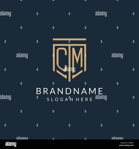 Initial Cm Shield Logo Monoline Style Modern And Luxury Monogram Logo