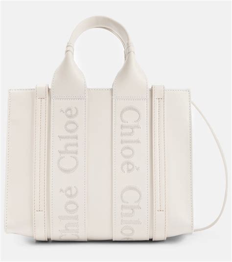Chloé Chloé Woody Small Leather Tote White Editorialist